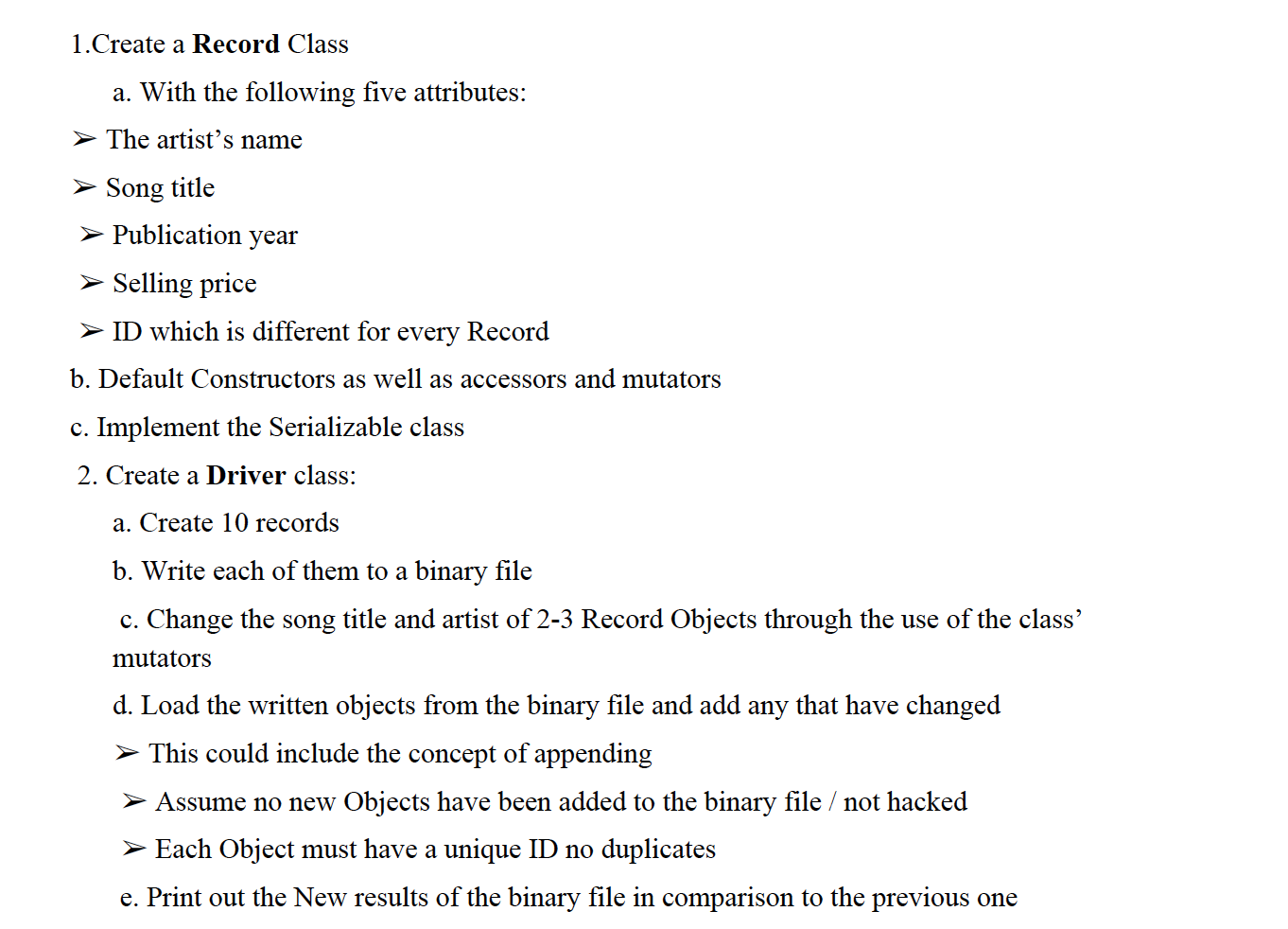 Solved 1.Create a Record Class a. With the following five | Chegg.com