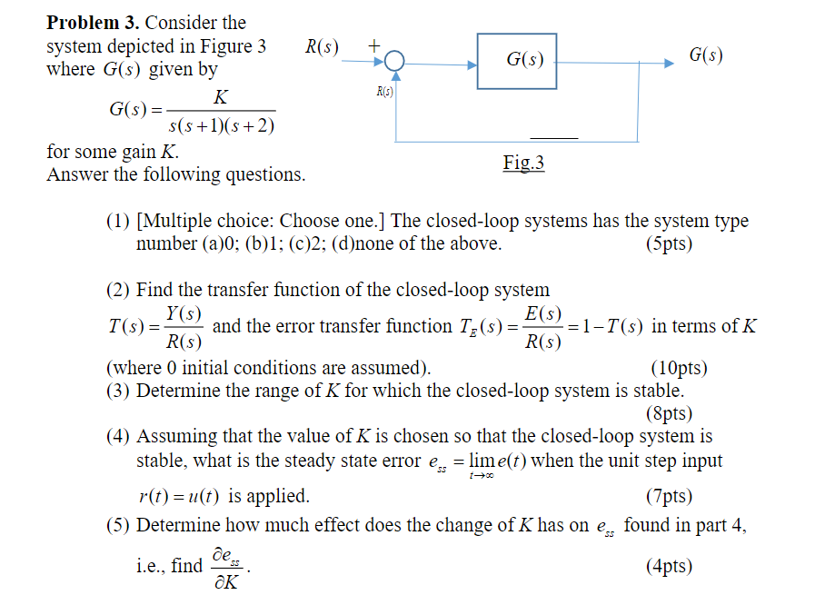 Solved to G(s) G(s) Problem 3. Consider the system depicted | Chegg.com