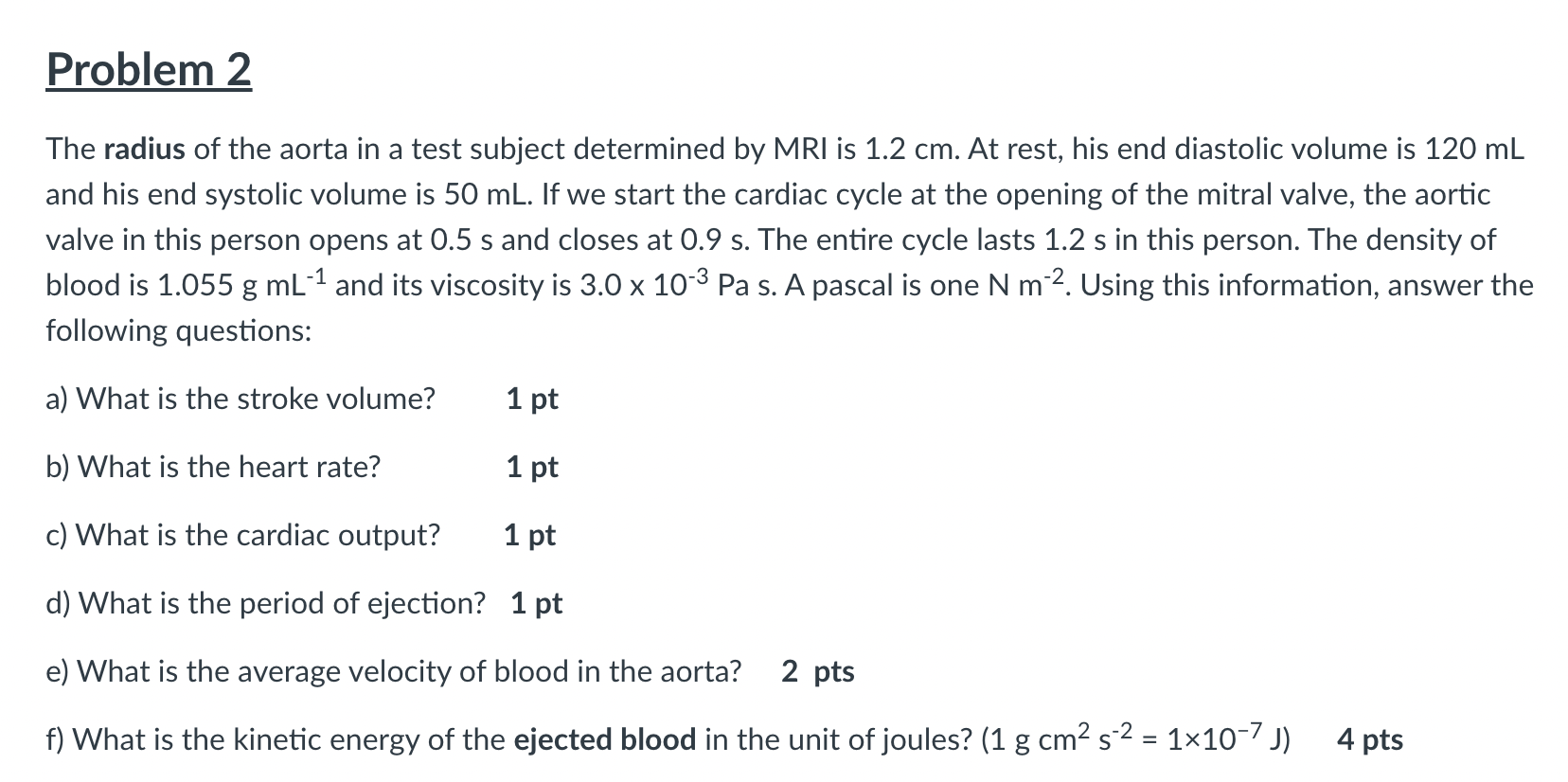 Solved Problem 2The radius of the aorta in a test subject | Chegg.com