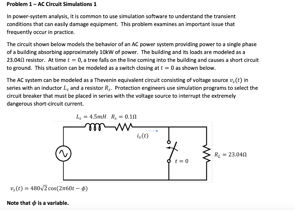 Solved Problem 1-AC Circuit Simulations 1 In power-system | Chegg.com