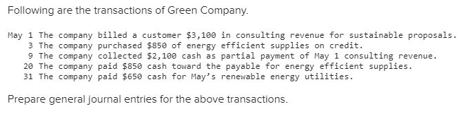 Solved Following are the transactions of Green Company. May | Chegg.com
