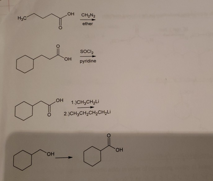 Solved OH CH2N2 H3C ether SOCl2 OH pyridine OH OH | Chegg.com
