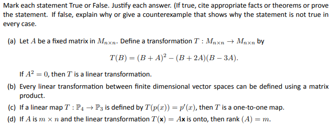 Solved Mark each statement True or False. Justify each | Chegg.com