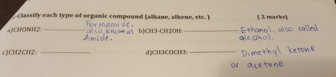 Solved classily each type of organic compound (alkane, | Chegg.com