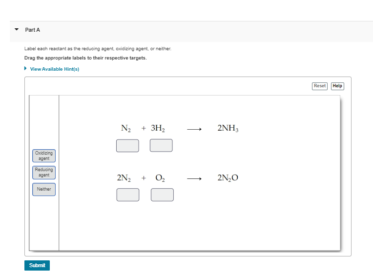 Solved Label each reactant as the reducing agent, oxidizing | Chegg.com