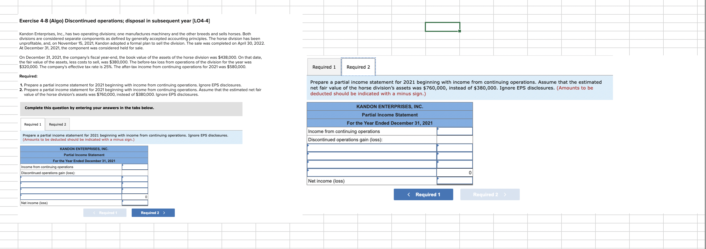 Solved Exercise 4-8 (Algo) Discontinued operations; disposal | Chegg.com