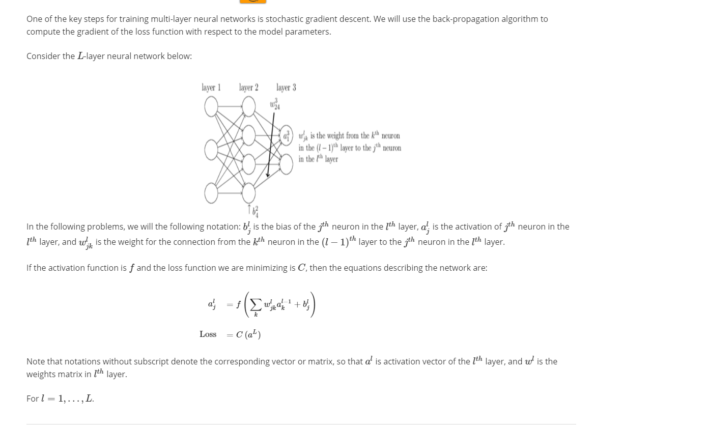 Solved One of the key steps for training multi-layer neural | Chegg.com