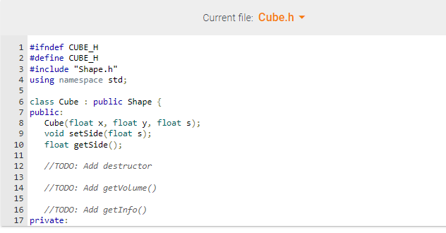 Solved Shape class (shape.h) Complete the header of Shape by | Chegg.com