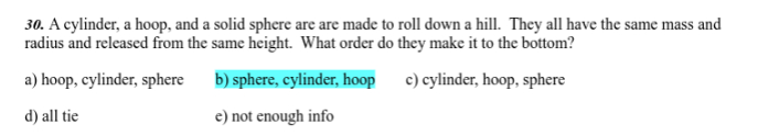 Solved A cylinder, a hoop, and a solid sphere are are made | Chegg.com