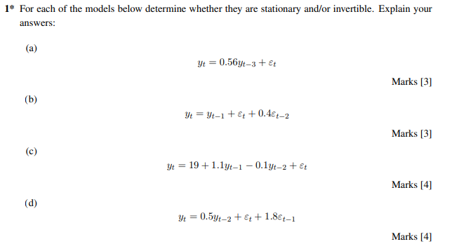 Solved 1* For each of the models below determine whether | Chegg.com