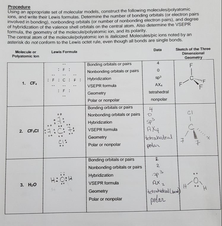 Solved Procedure Using an appropriate set of molecular | Chegg.com