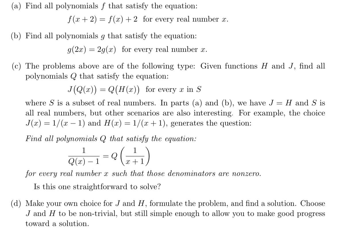 Solved (a) Find all polynomials f that satisty the equation: | Chegg.com