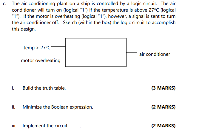 Solved c. The air conditioning plant on a ship is controlled | Chegg.com