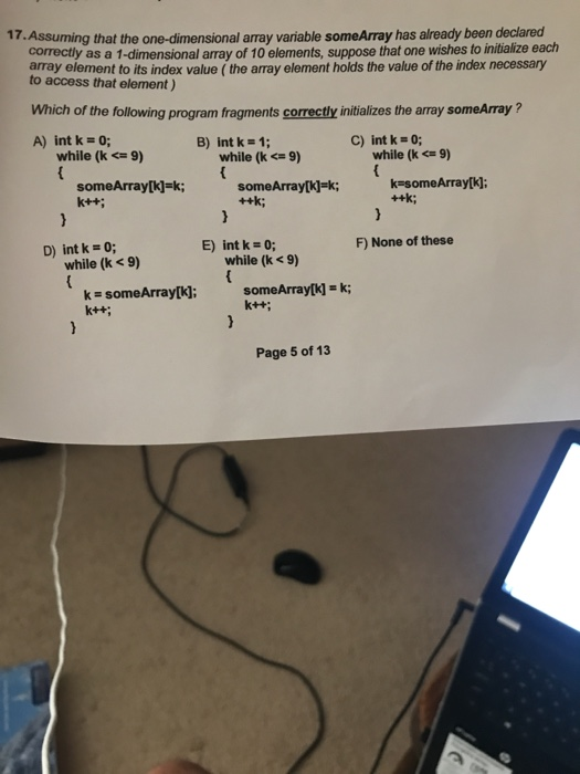 Solved 17. Assuming that the one-dimensional array variable | Chegg.com
