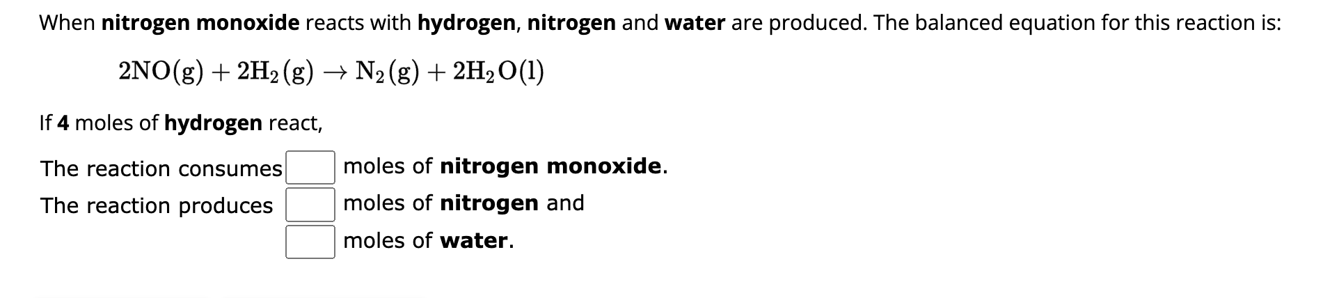 Solved When nitrogen monoxide reacts with hydrogen, nitrogen | Chegg.com
