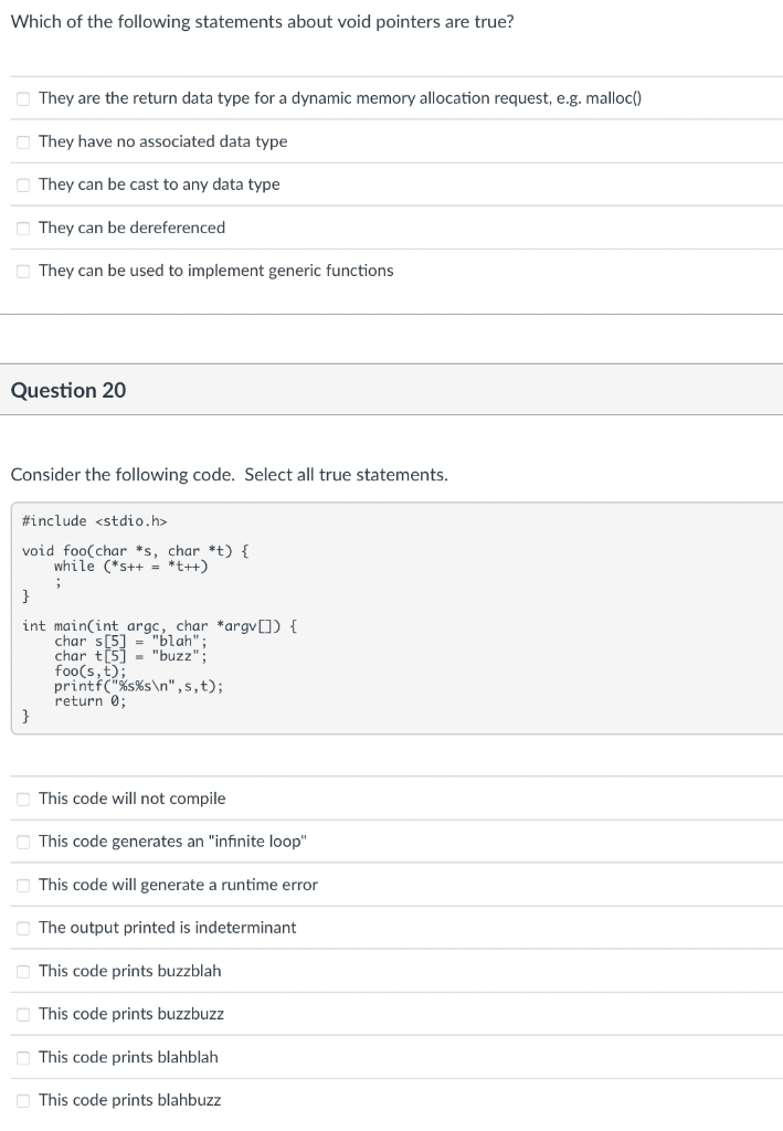Solved Which of the following statements about void pointers | Chegg.com