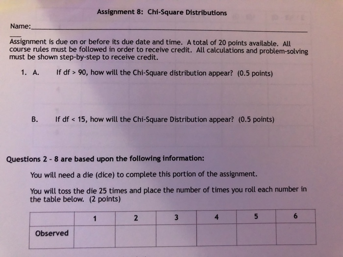 Solved Assignment 8: Chi-Square Distributions Name: | Chegg.com