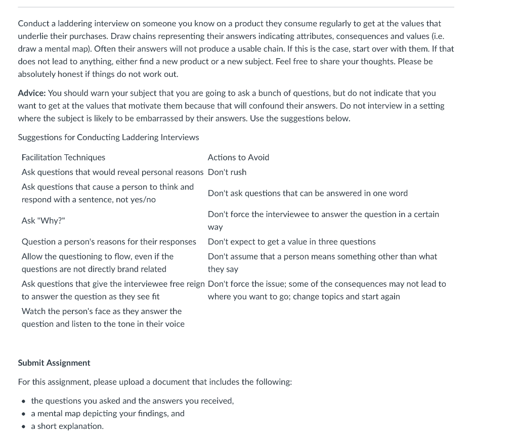 Conduct a laddering interview on someone you know on | Chegg.com