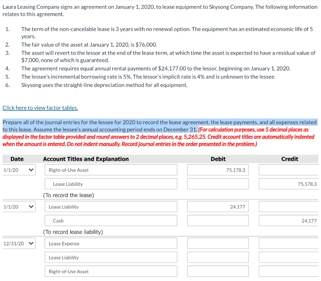 Solved Laura Leasing Company signs an agreement on January | Chegg.com