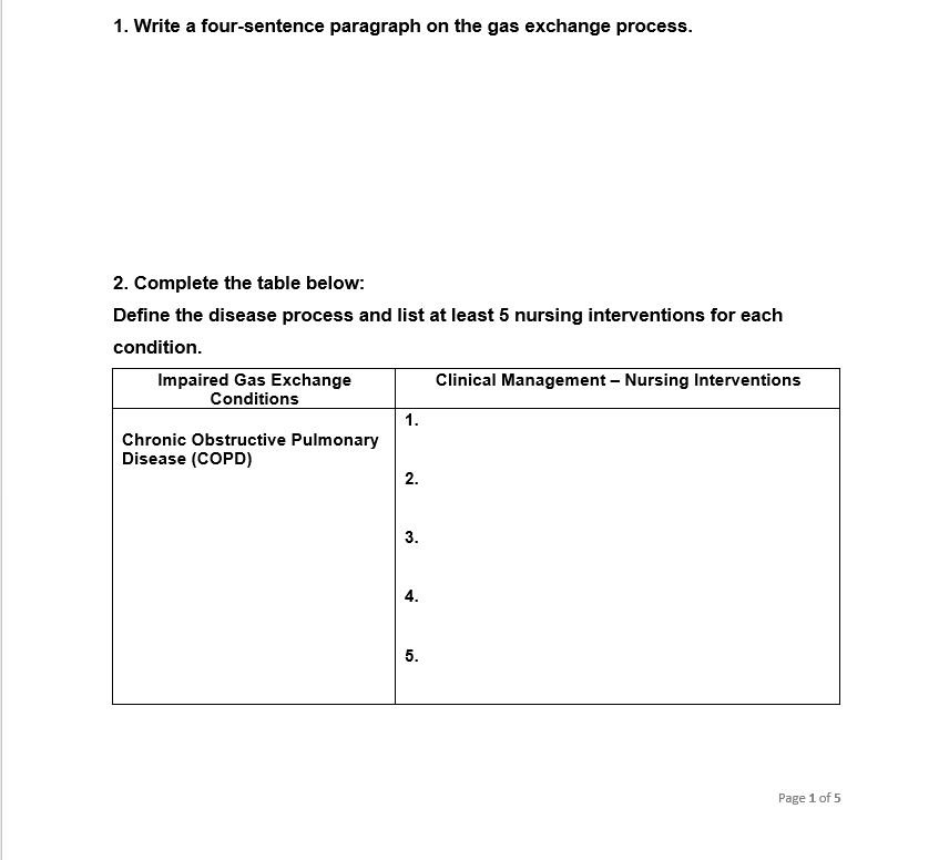 Solved 1. Write a four-sentence paragraph on the gas | Chegg.com