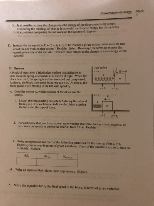 Mech CONSERVATION OF ENERGY I. Relating work and | Chegg.com