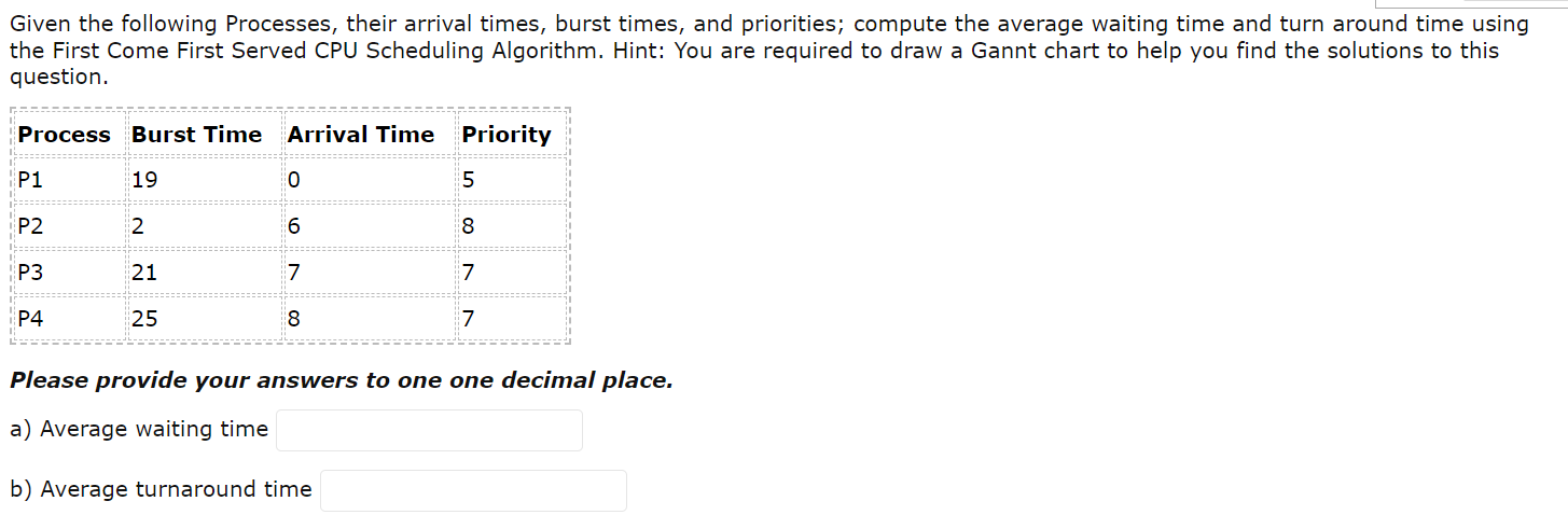 Solved Given the following Processes, their arrival times, | Chegg.com
