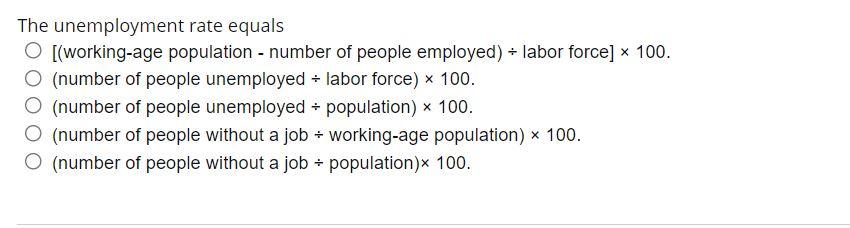 Solved The unemployment rate equals [(working-age population | Chegg.com