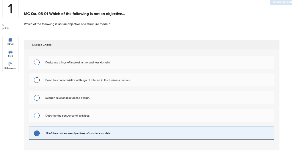 Solved Check my wc 1 MC Qu. 03-01 Which of the following is | Chegg.com