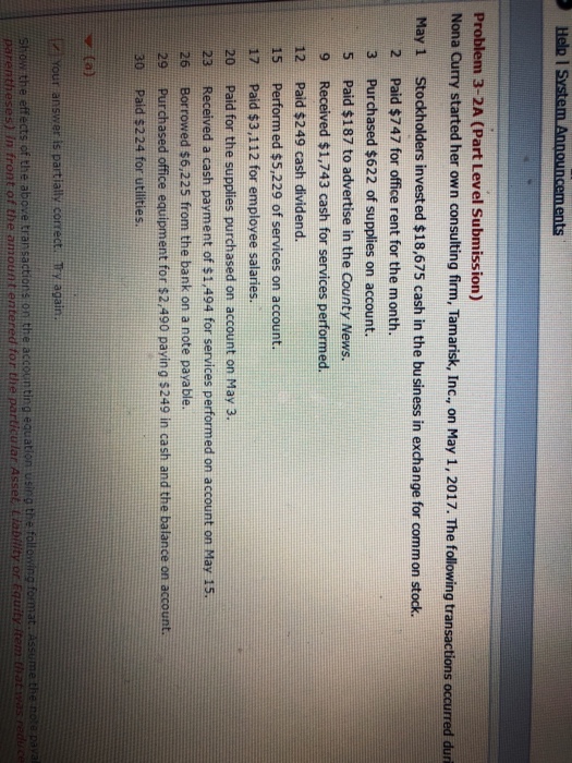 Solved Helo I System Announcements Problem 3-2A (Part Level | Chegg.com