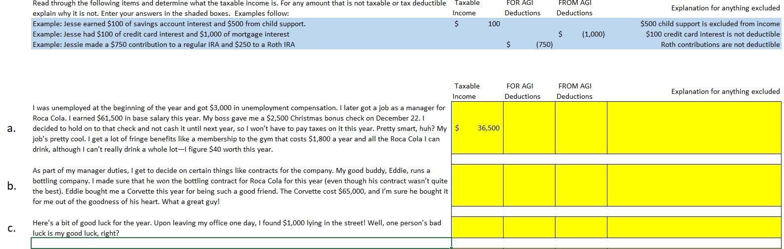 Solved Taxable Income $ FOR AGI Deductions Read through the | Chegg.com