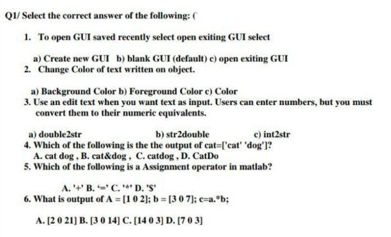 Solved Q1/ Select the correct answer of the following: ( 1. | Chegg.com