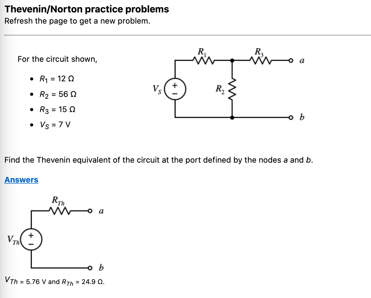 Solved Thevenin/Norton practice problems Refresh the page to | Chegg.com