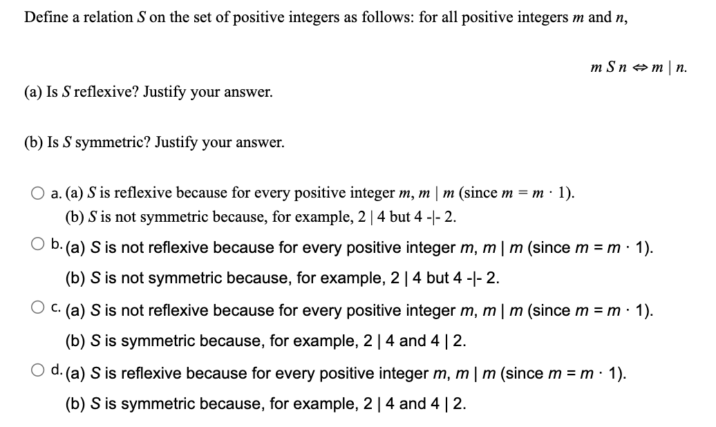Solved Define A Relation S On The Set Of Positive Integers