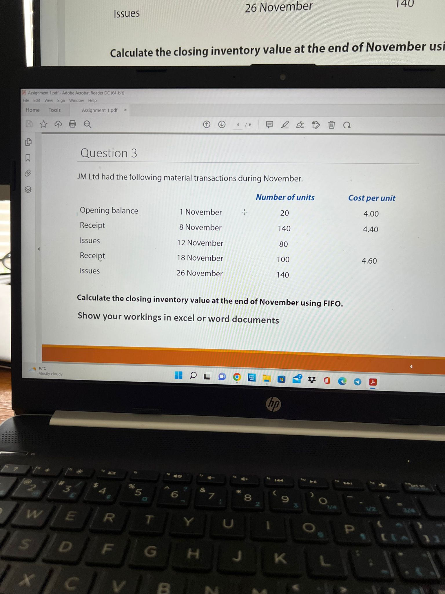 Solved Calculate the closing inventory value at the end of | Chegg.com