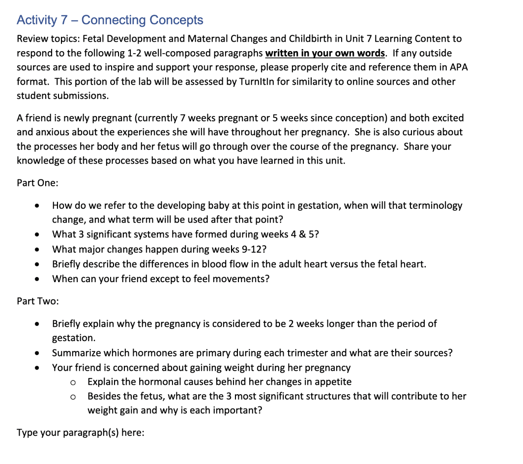Solved Activity 7 - Connecting Concepts Review topics: Fetal | Chegg.com