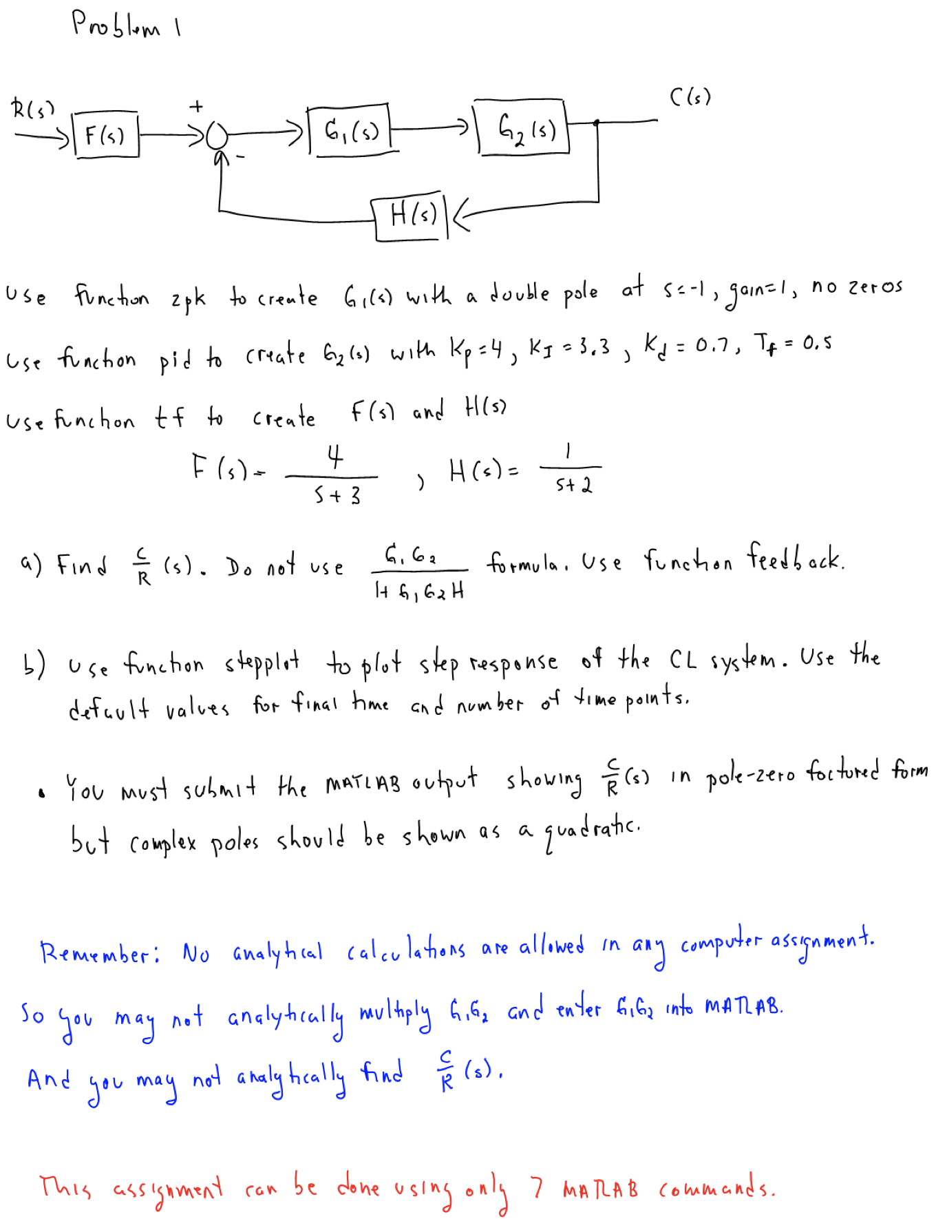 Solved Use function zpk to create G1(s) with a double pole | Chegg.com