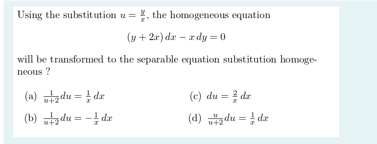 Solved Using the substitution u= , the homogeneous equation | Chegg.com