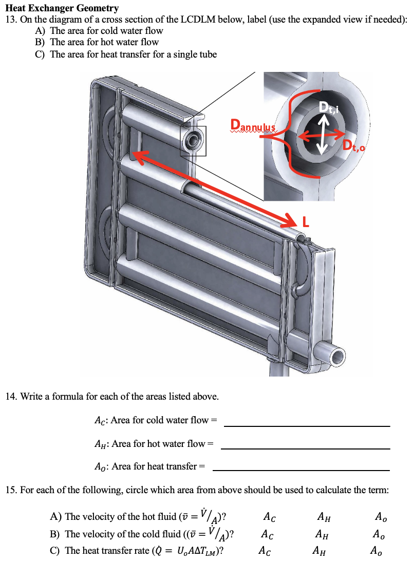 Solved Heat Exchanger Geometry 13. On the diagram of a cross | Chegg.com