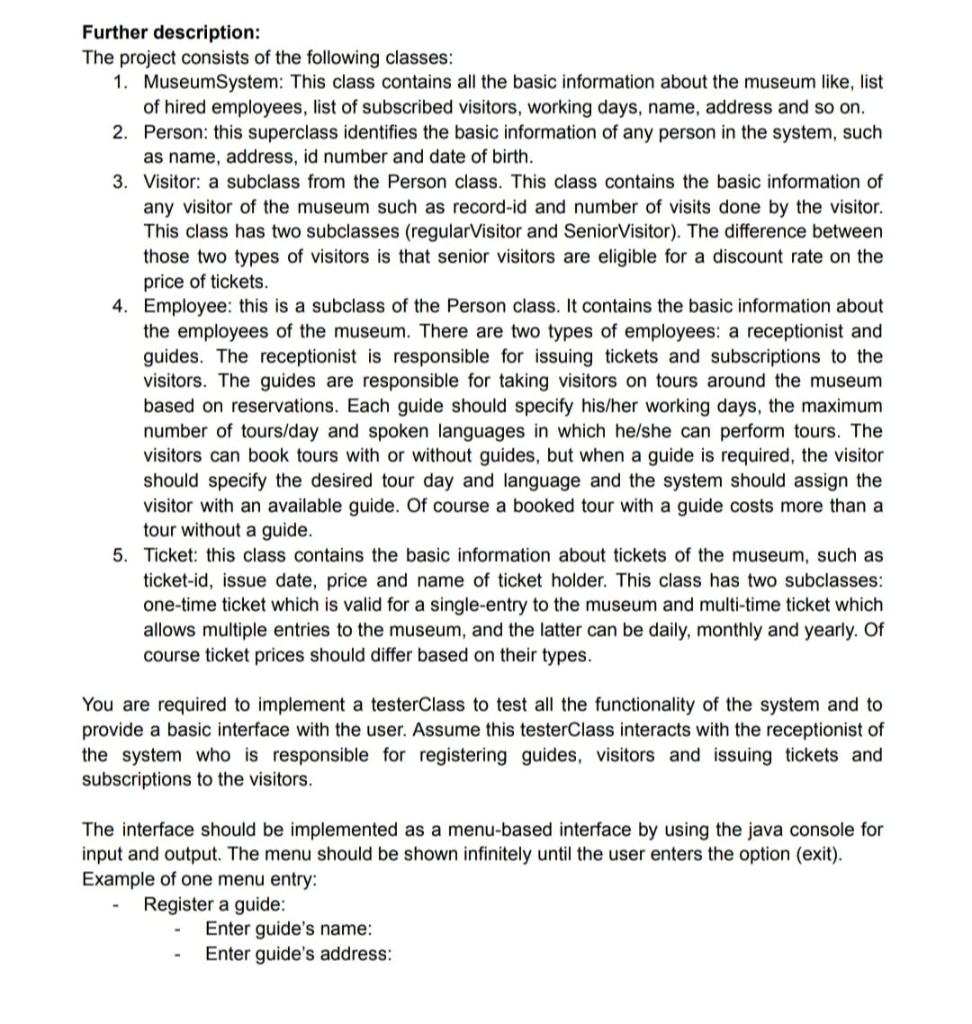 Solved Project title: Museum Management System You are | Chegg.com