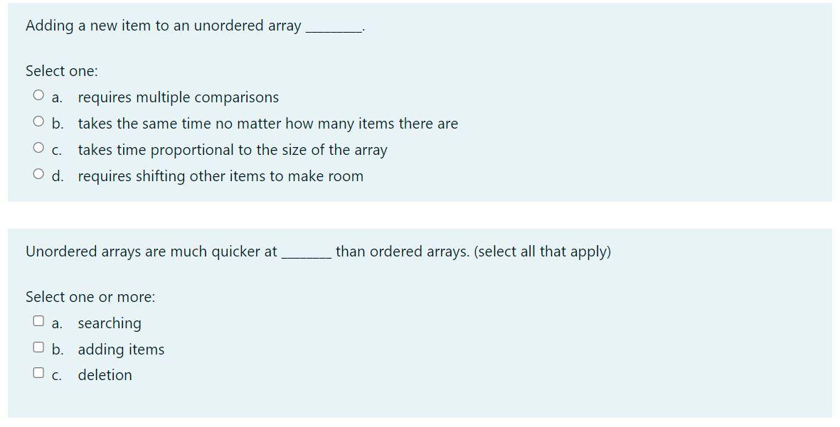 Solved Adding A New Item To An Unordered Array Select One O