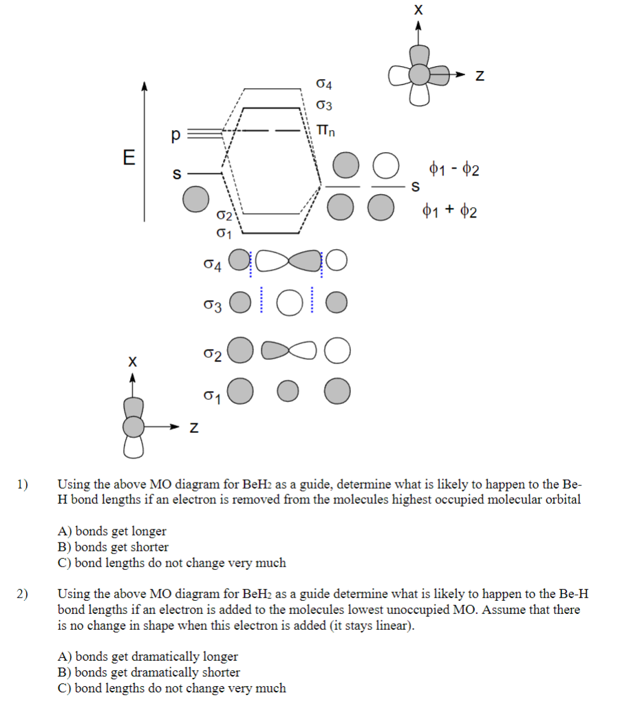 Solved 1) Using the above MO diagram for BeH2 as a guide, | Chegg.com
