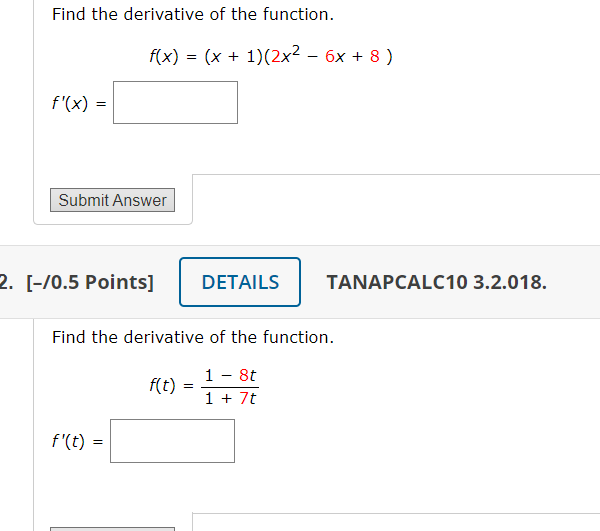 Solved Find the derivative of the function. | Chegg.com