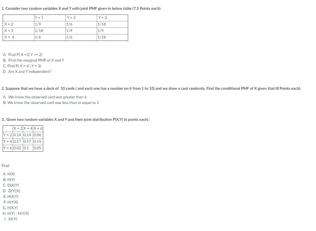 Solved 1 Consider Two Random Variables X And Y With Joint