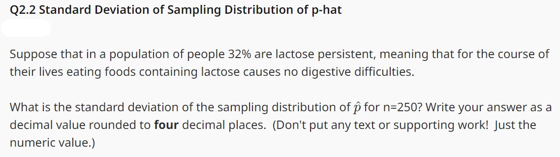Solved Q2.2 Standard Deviation of Sampling Distribution of | Chegg.com