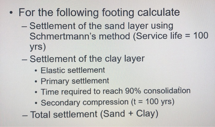 Solved For the following footing calculate Settlement of the | Chegg.com