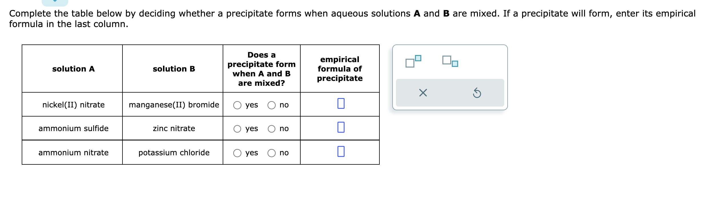 Solved Complete the table below by deciding whether a | Chegg.com