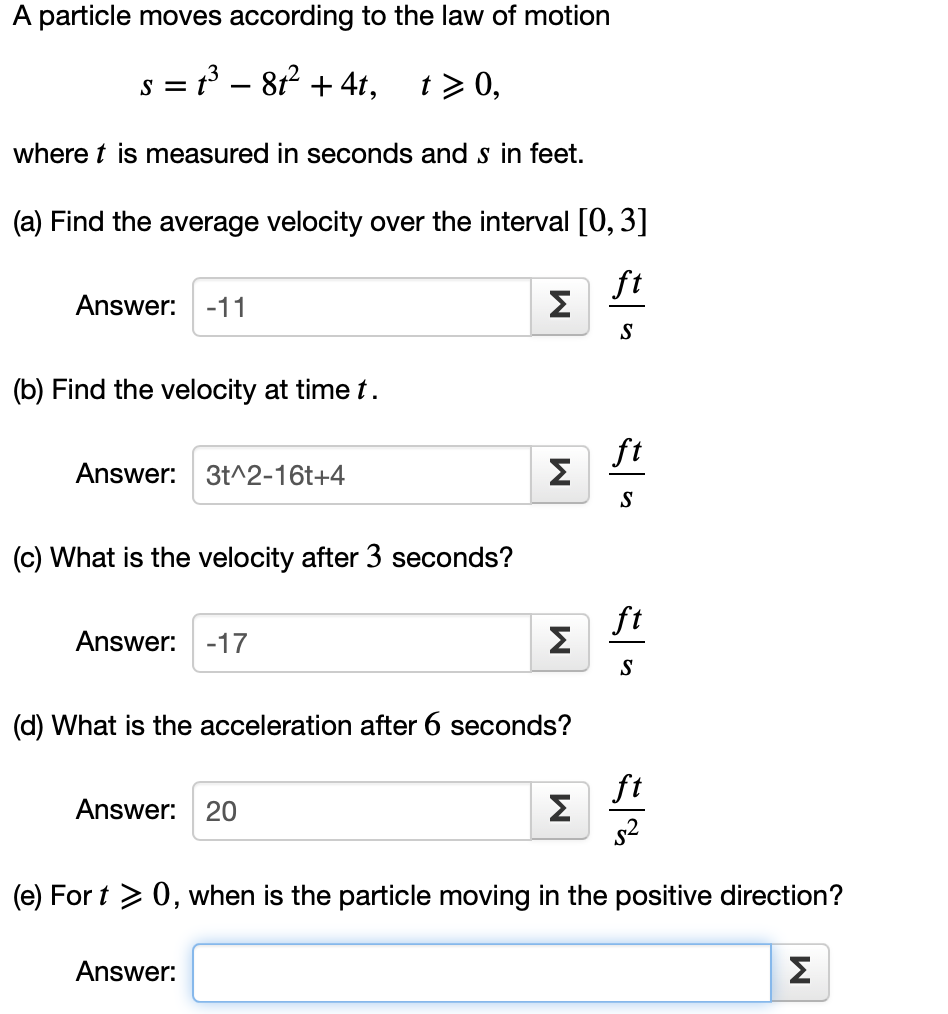 Solved A particle moves according to the law of motion | Chegg.com