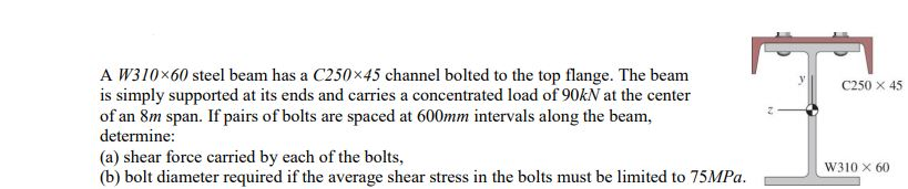 Solved C250 X 45 A W310X60 steel beam has a C250x45 channel | Chegg.com