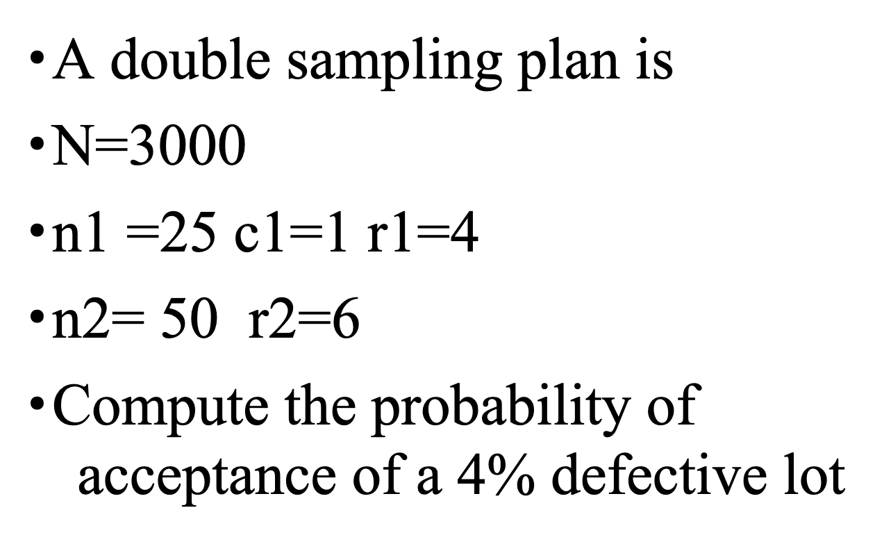 Solved • A double sampling plan is •N=3000 .nl =25 c1=1 r1=4 | Chegg.com