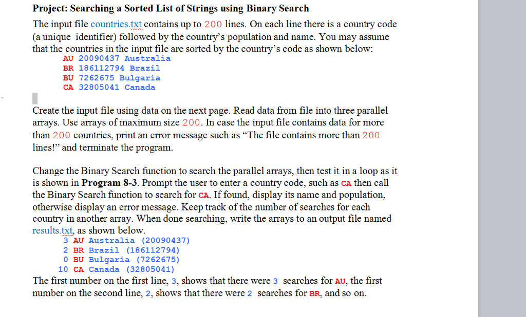 Solved Project: Searching a Sorted List of Strings using | Chegg.com